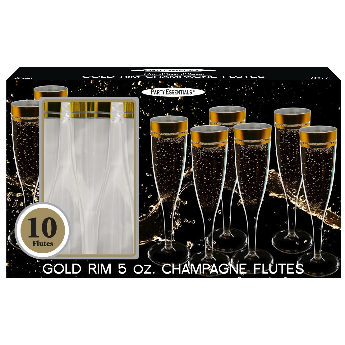 5oz Champagne Flutes 1-Piece - Gold Rim 10ct – Party Fair